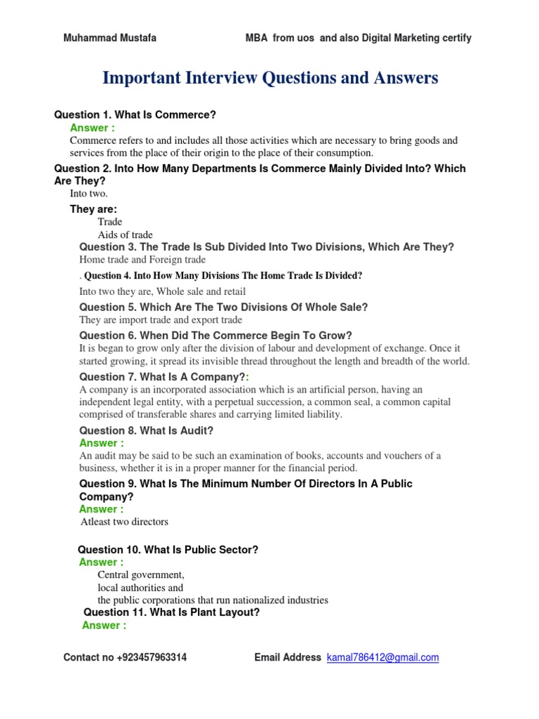 Important Interview Questions and Answers | PDF | Negotiable Instrument ...