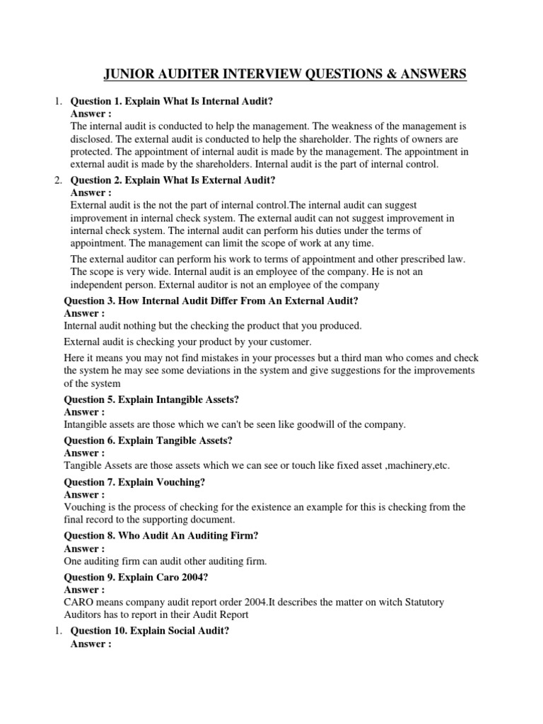 Junior Auditor Interview Q&A Guide | PDF | Audit | Internal Audit