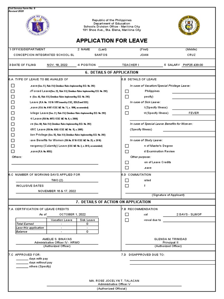 Blank Form 6 | PDF | Parental Leave | Sick Leave