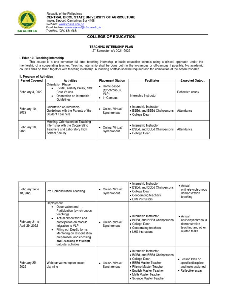Internship Calendar | Download Free PDF | Teachers | Teaching Method