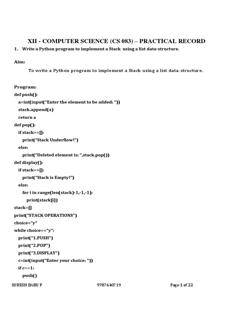 Xii Cs Practical File 1 Pdf Data Management Databases 