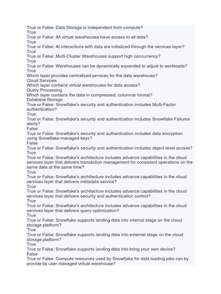 Snowflake MCQs | PDF | Databases | Cloud Computing