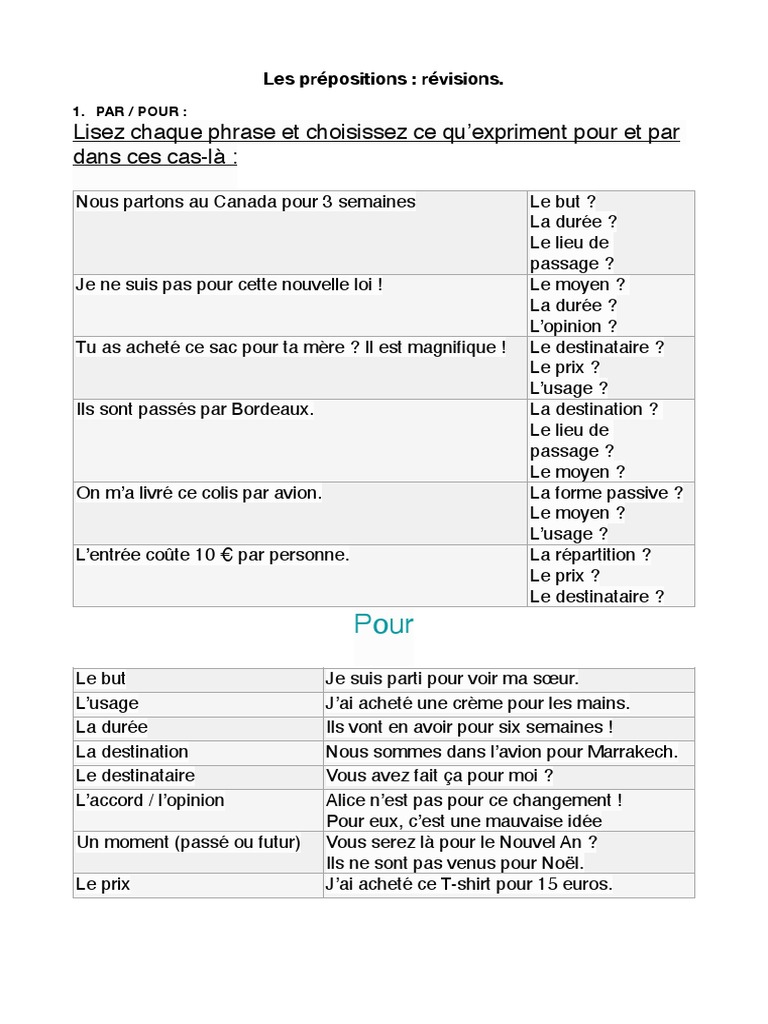 Les Prépositions Révisions | PDF