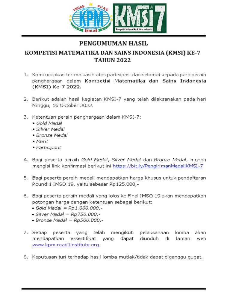 Hasil KMSI Ke-7 Tahun 2022 | PDF