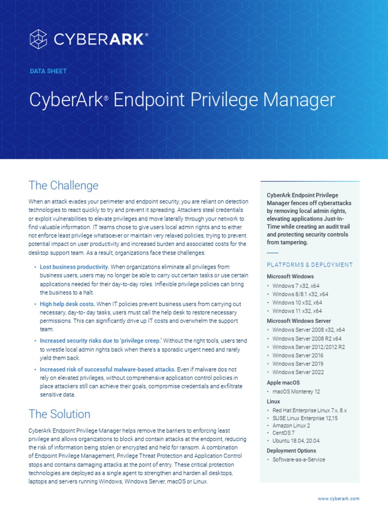 Cyberark Endpoint Privilege Manager | PDF | Microsoft Windows | Security