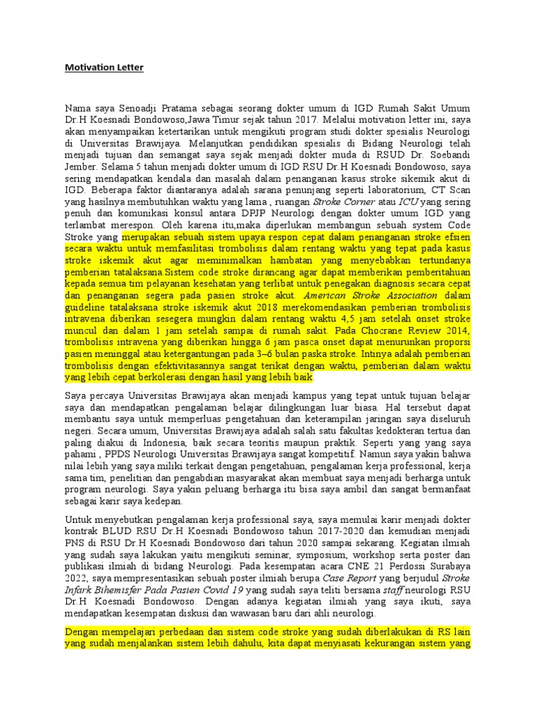 Motivasi untuk PPDS Neurologi dan Jiwa | PDF