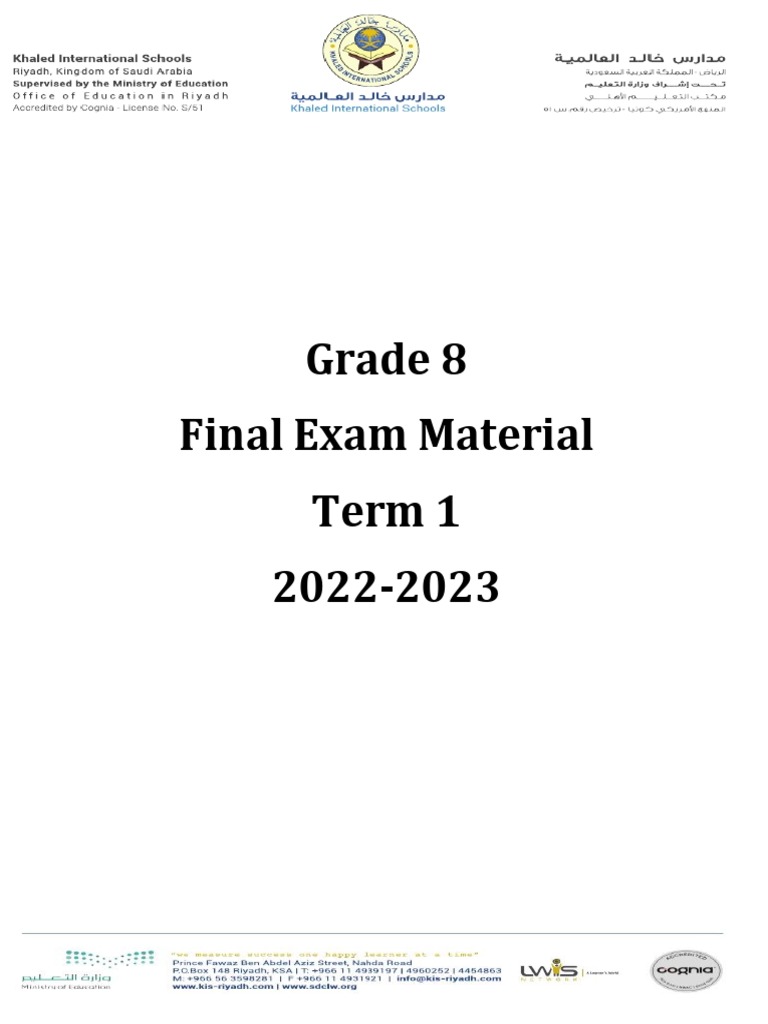 Grade 8 Final Exam Material Term 1 2022-2023 | PDF | Acceleration ...