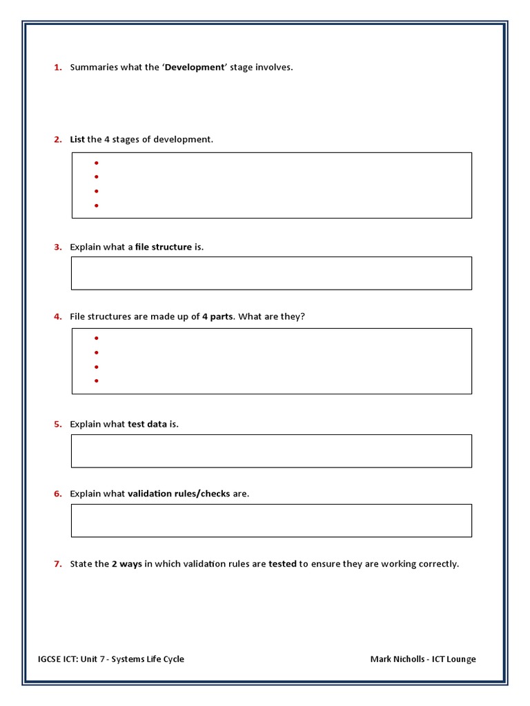 List The 4 Stages of Development.: IGCSE ICT: Unit 7 - Systems Life Cycle Mark Nicholls - ICT ...