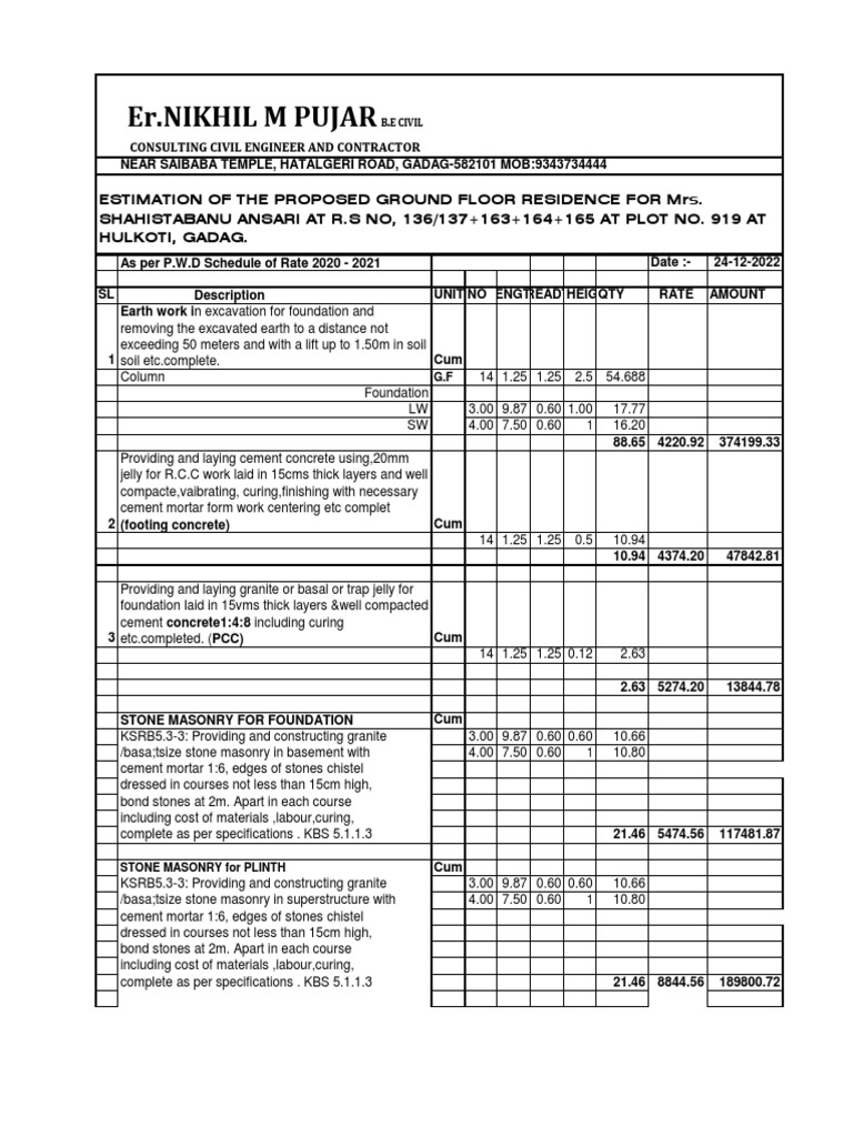 ESTIMATION | PDF | Concrete | Components