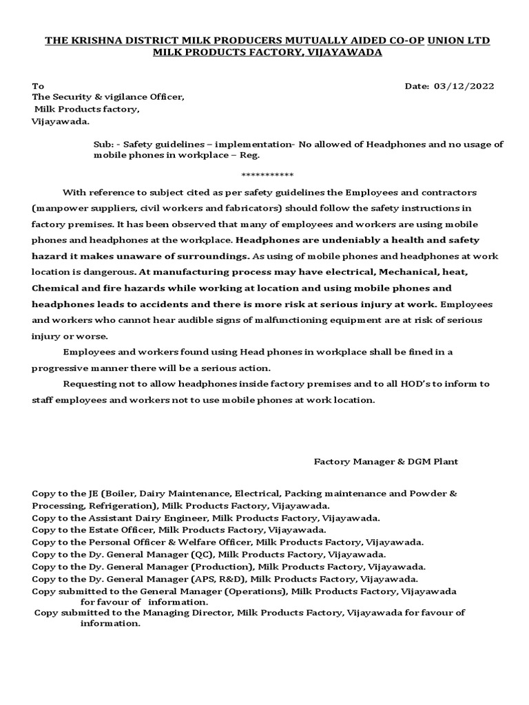 Letter For Mobile Phone | PDF | Employment | Occupational Safety And Health