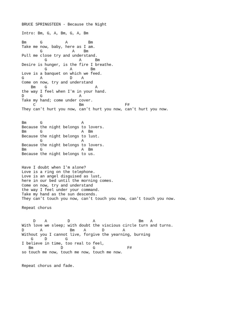 Bruce Springsteen - Because The Night | PDF