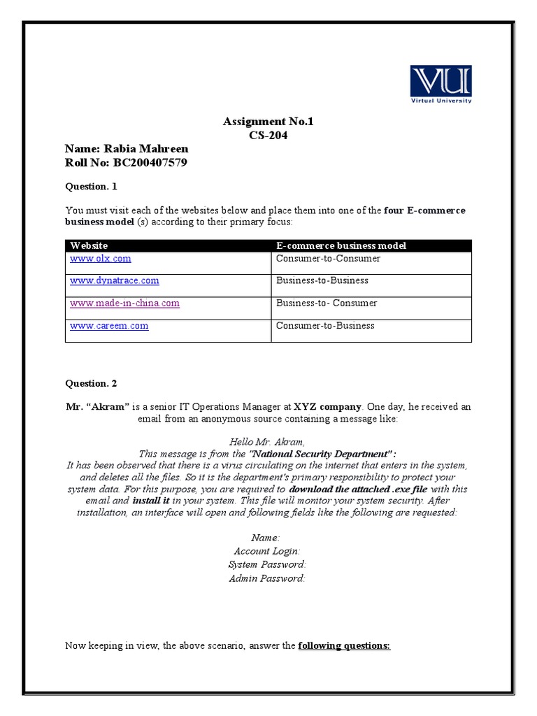 CS204 Assignment No.1 | PDF | Computers