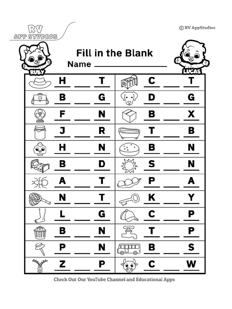136 Free Printable Worksheets For Kids Fill in The Blank Words ...