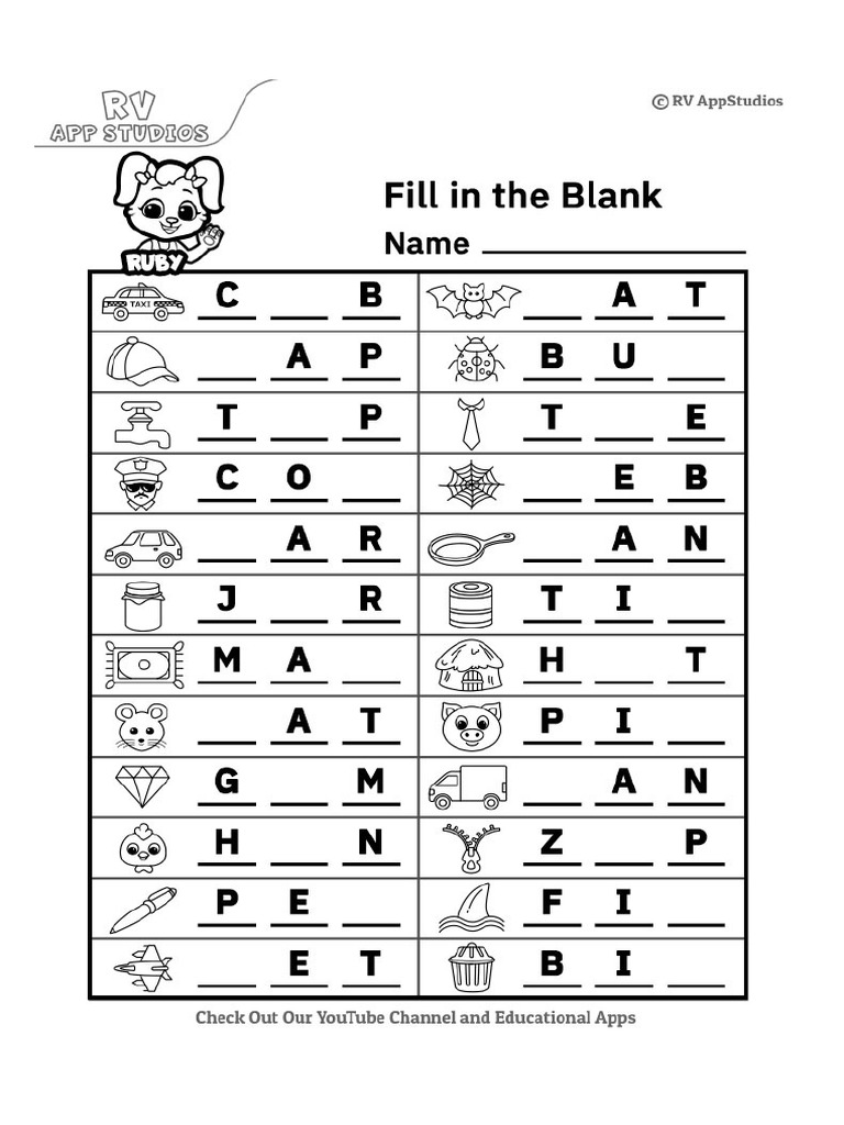135 Free Printable Worksheets For Kids Fill in The Blanks Spelling ...