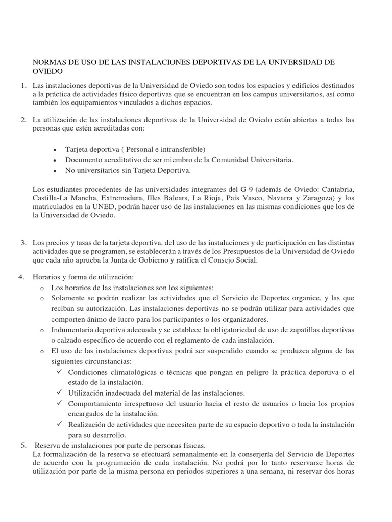 NORMAS DE USO DE LAS INSTALACIONES DEPORTIVAS DE LA UNIVERSIDAD DE ...