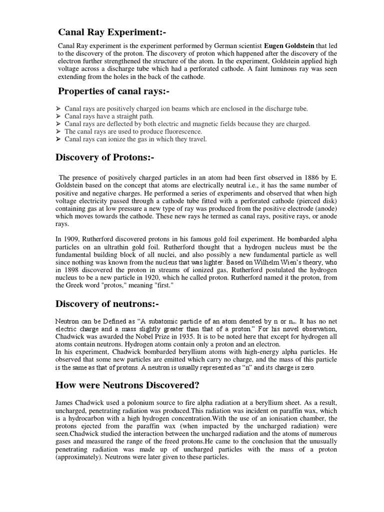 Canal Ray Experiment | PDF | Proton | Neutron