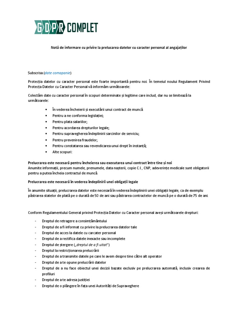 Informare Angajati | PDF