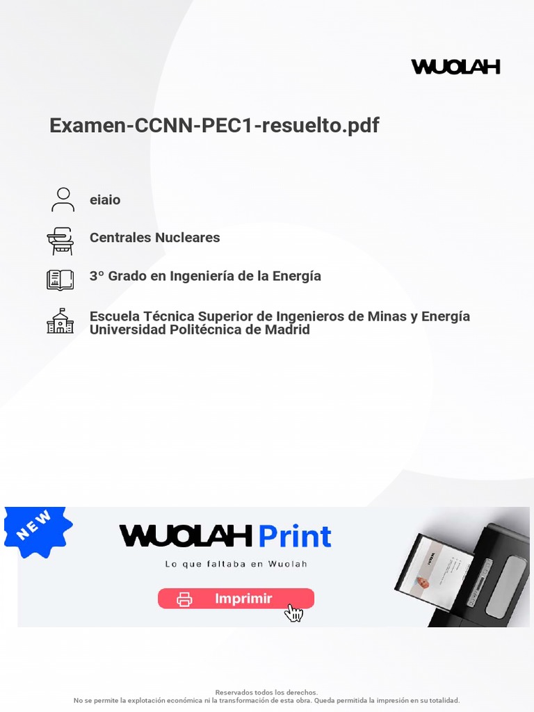 Wuolah Free Examen CCNN PEC1 Resuelto | PDF | Reactor de agua a presión | Combustible nuclear