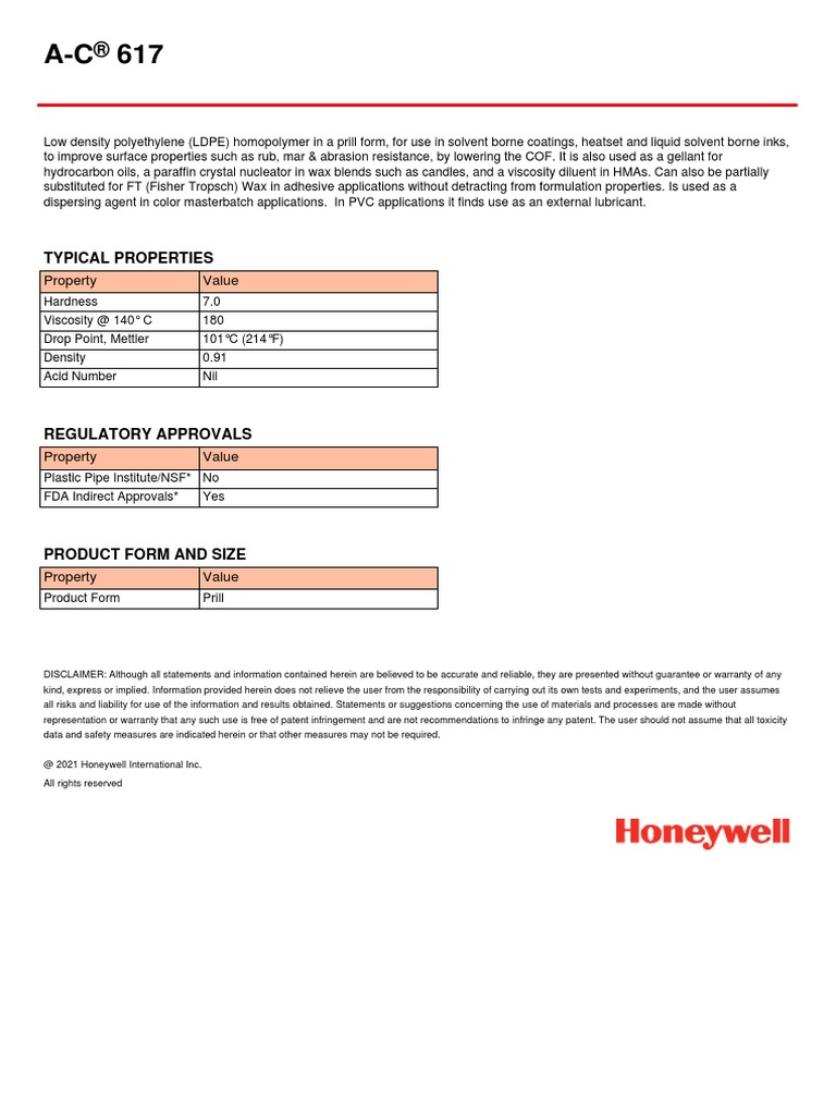 Honeywell AC 617 TDS | PDF