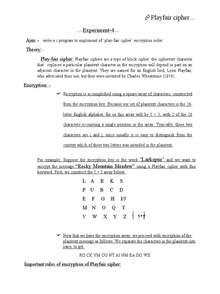 Play Fair Cipher | PDF | Computer Science | Applied Mathematics Play Fair Cipher | PDF | Computer Science | Applied Mathematics