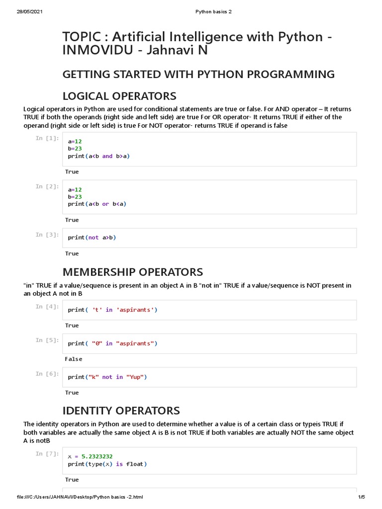 Getting Started With Python Programming Logic Pdf Python Programming Language 