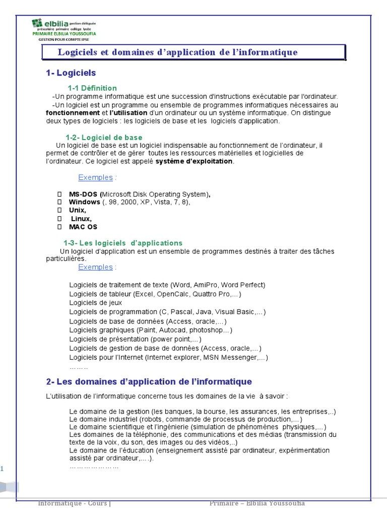 Logiciels Et Domaine D Application de L Informatique | PDF | Application | Logiciel
