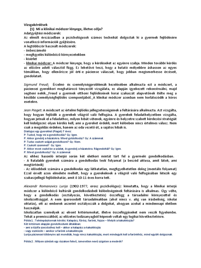 Vizsgakérdések Pszicho | PDF