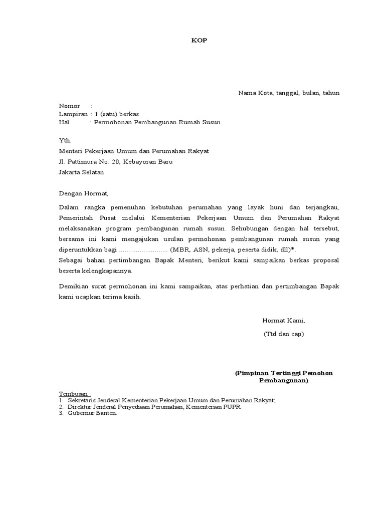 Contoh Surat Permohonan Pembangunan Rumah Susun | PDF