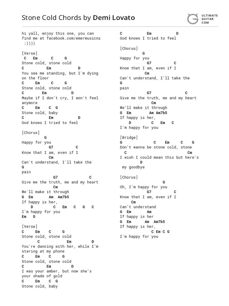Stone Cold Chords by Demi Lovatotabs at Ultimate Guitar Archive | PDF ...