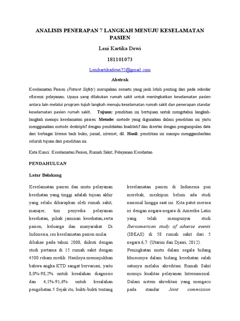 Analisis Penerapan 7 Langkah Menuju Keselamatan Pasien | PDF | Sains & Matematika