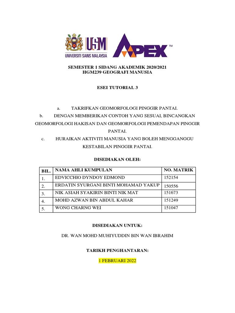 Esei Tutorial 3 (RABU 3 - 4 PM) - HGM239 | PDF