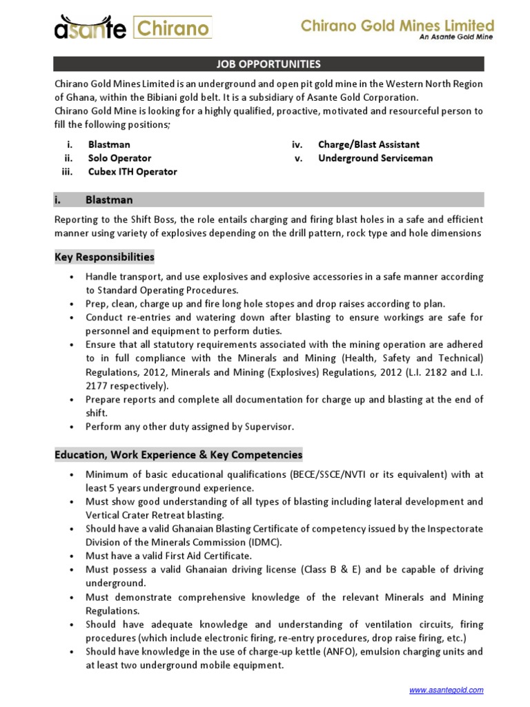 Job Postings - Underground Roles | PDF | Mining | Safety