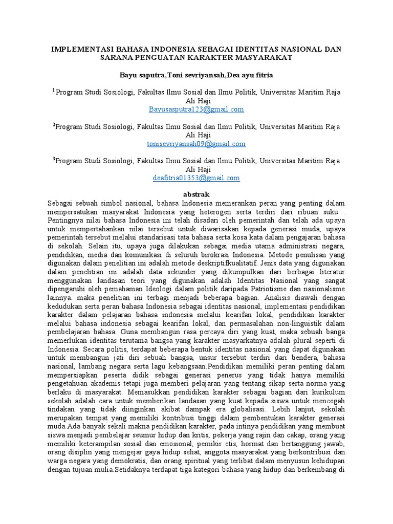 Implementasi Bahasa Indonesia Sebagai Identitas Nasional Dan Sarana ...