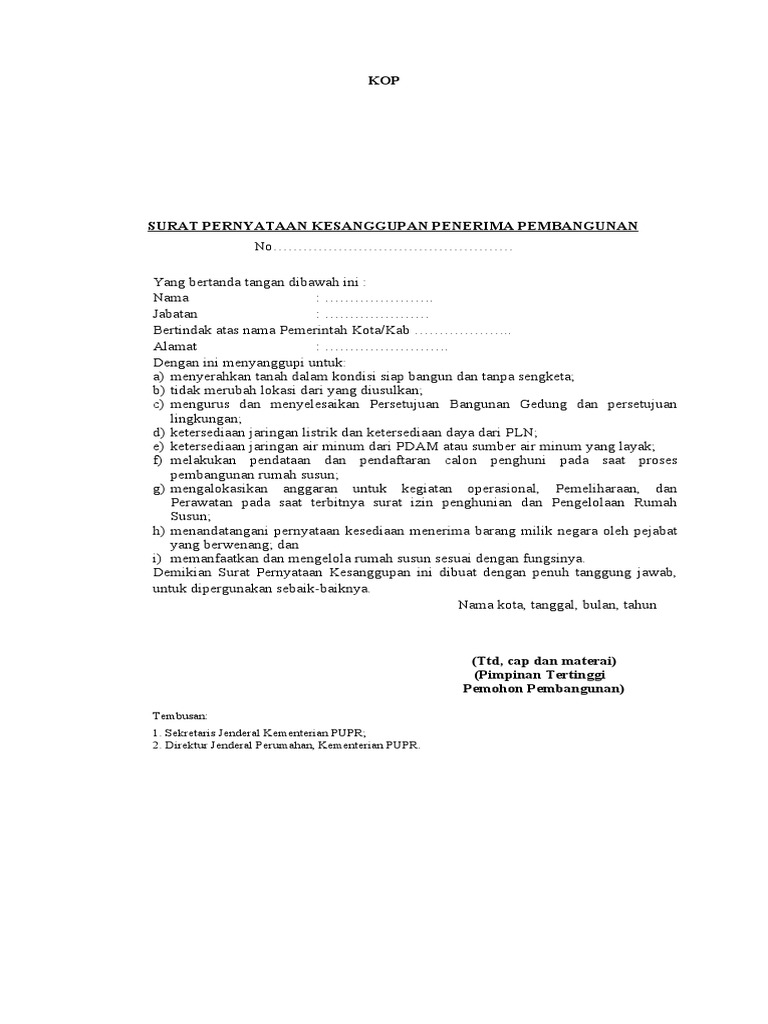 Contoh Surat Pernyataan Kesanggupan Pengajuan | PDF