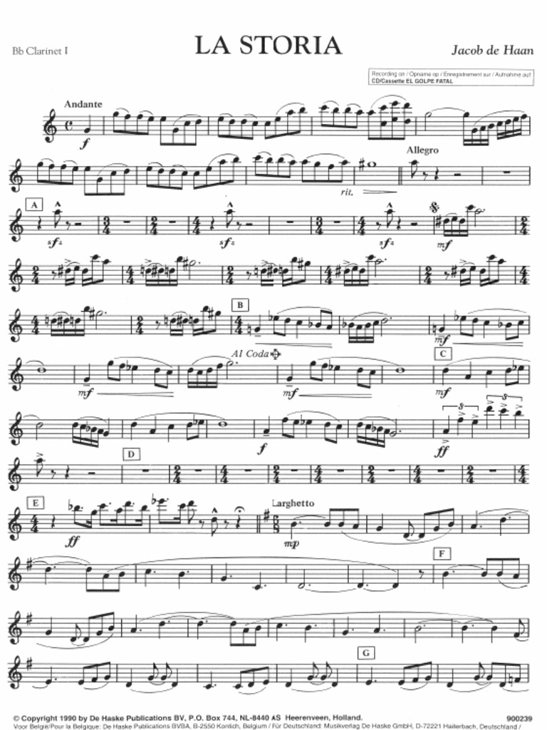 La Storia - de Haan, Jacob - Clarinete 1 | PDF