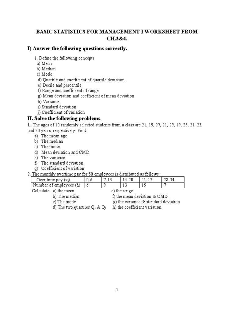 Basic Statistics For Management | PDF