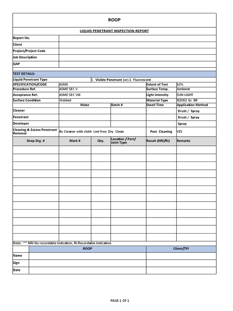 Liquid Penetrant Inspection Report | PDF