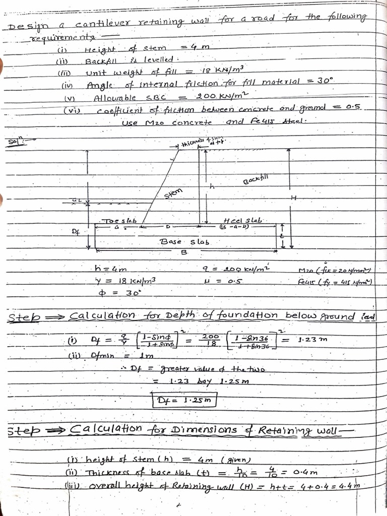 Retaining Wall Design Calculations | PDF
