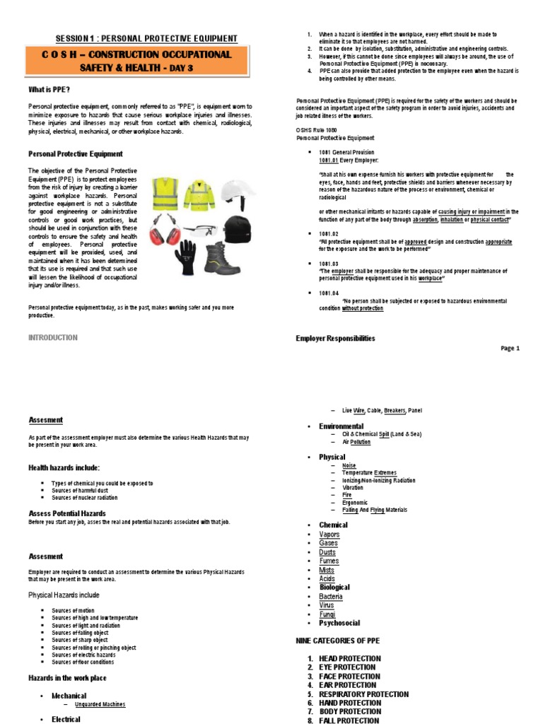 Cosh Session 2 | PDF | Personal Protective Equipment | Working Conditions