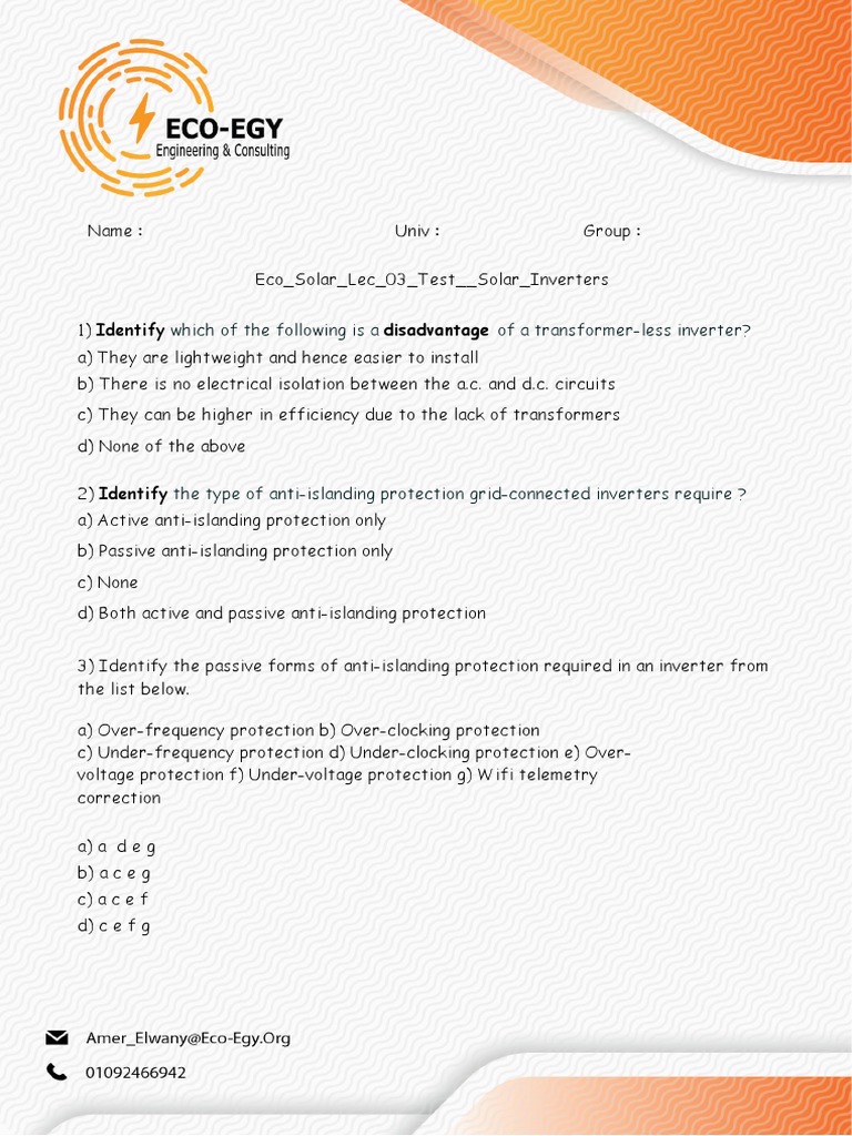 Eco Solar Lec 03 Test Solar Inverters | PDF | Power Inverter | Computer ...