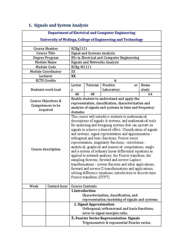 Signals and Systems Analysis | PDF | Fourier Transform | Laplace Transform