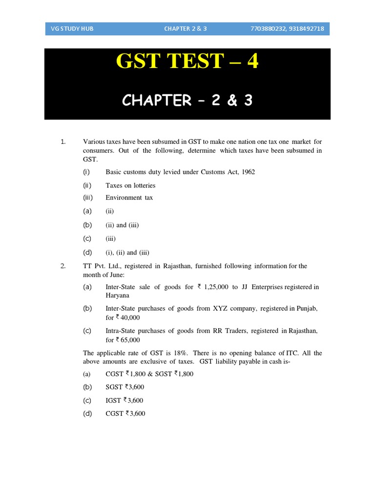 GST TEST - 2 DEC 22 and JUNE 23 Batch Without Answer | PDF | Taxes ...