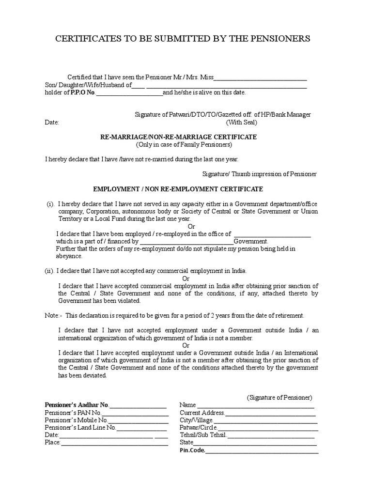 Pensioners Life Certificate | PDF | Government