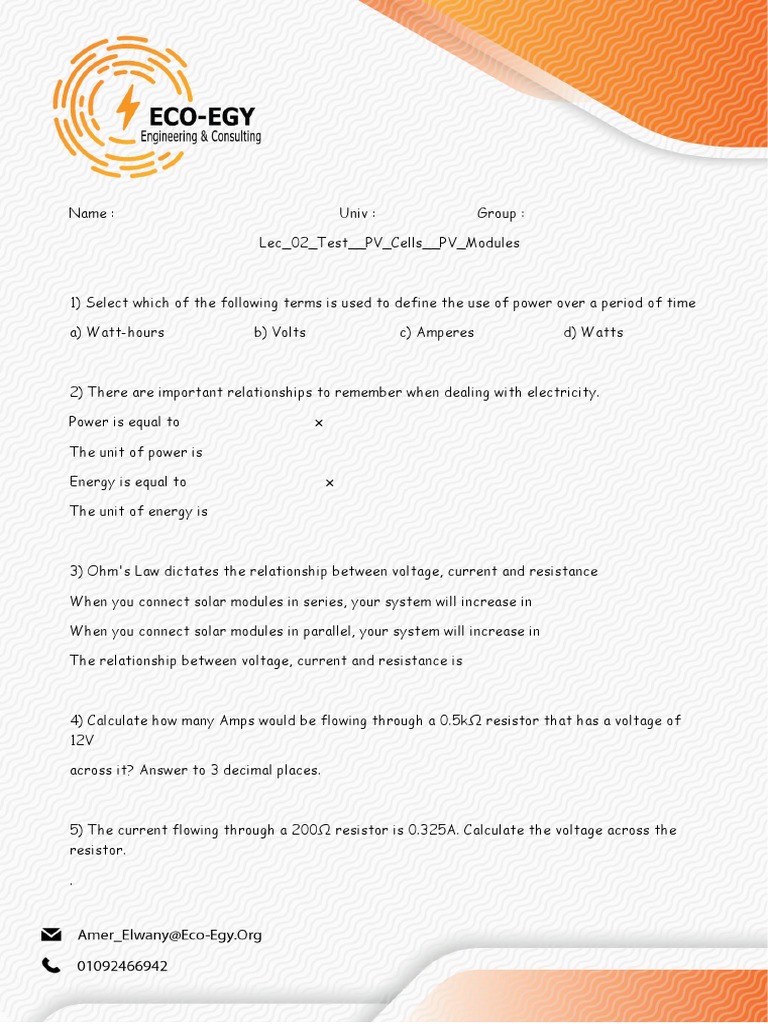 Eco Solar - Lec - 02 - Test - PV - Cells - PV - Modules | PDF | Series ...