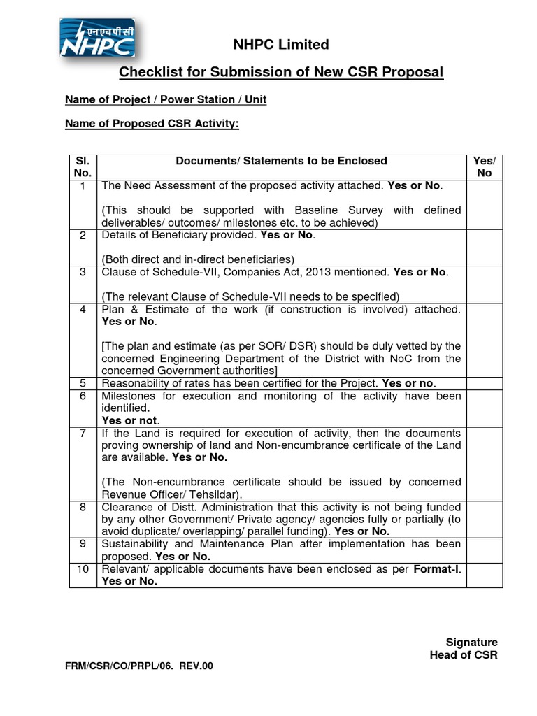 CSR Proposal Submission Checklist | PDF