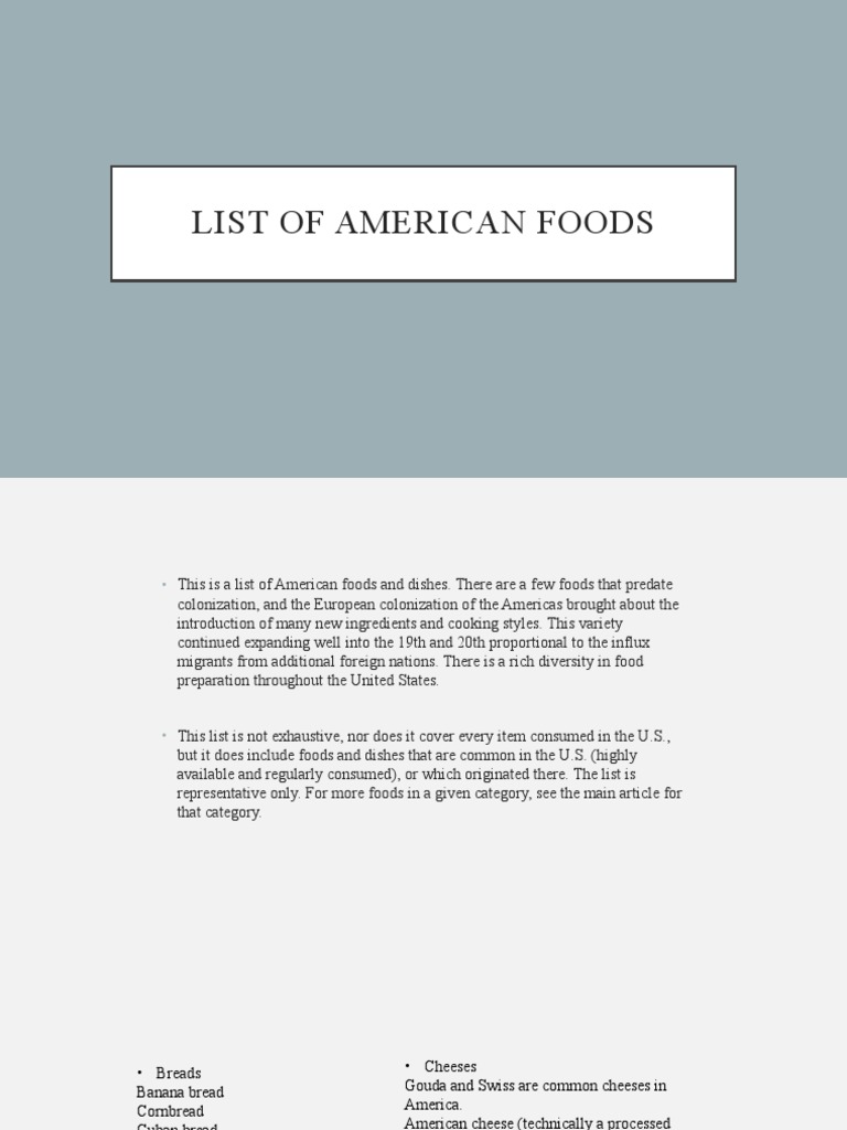 American Foods and Dishes List | PDF