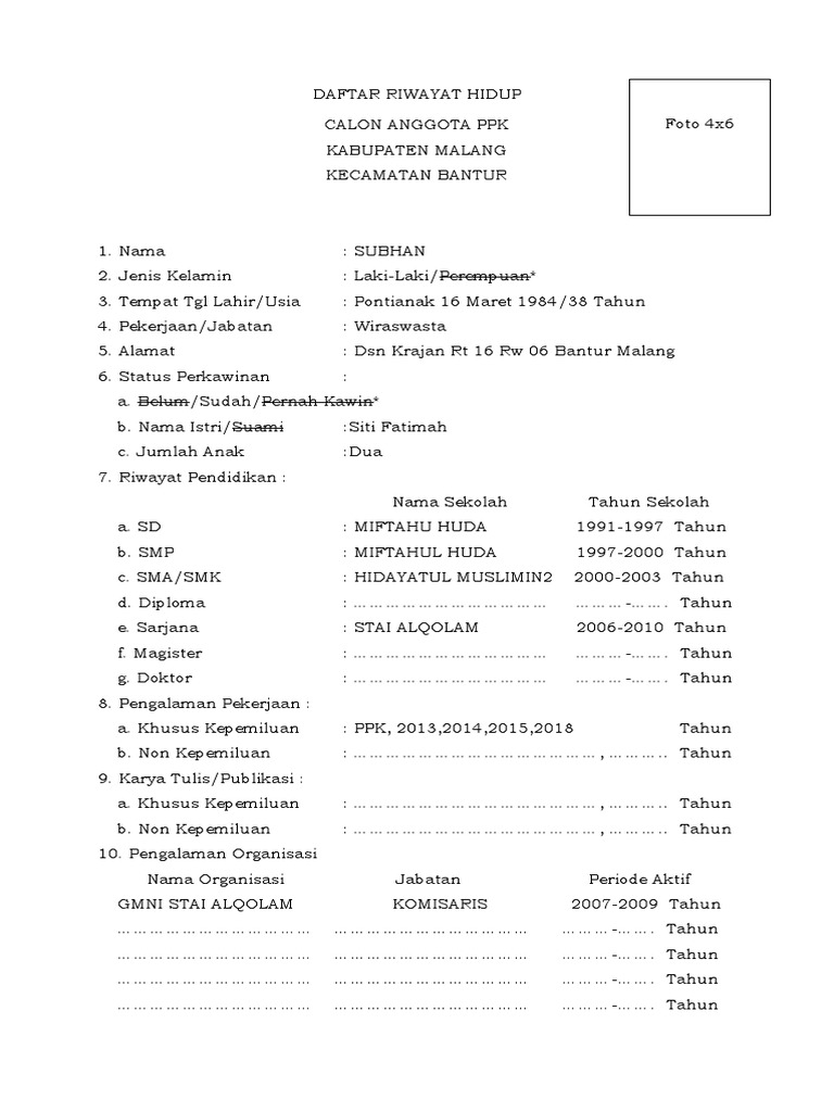 Daftar Riwayat Hidup Calon Anggota PPK | PDF