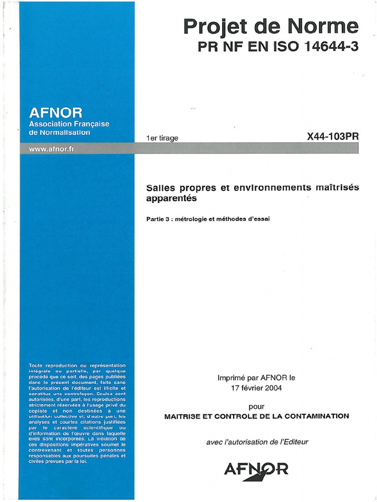 NF - EN - Iso - 14644-P3-Métrologie Te Méthode D'essai | PDF
