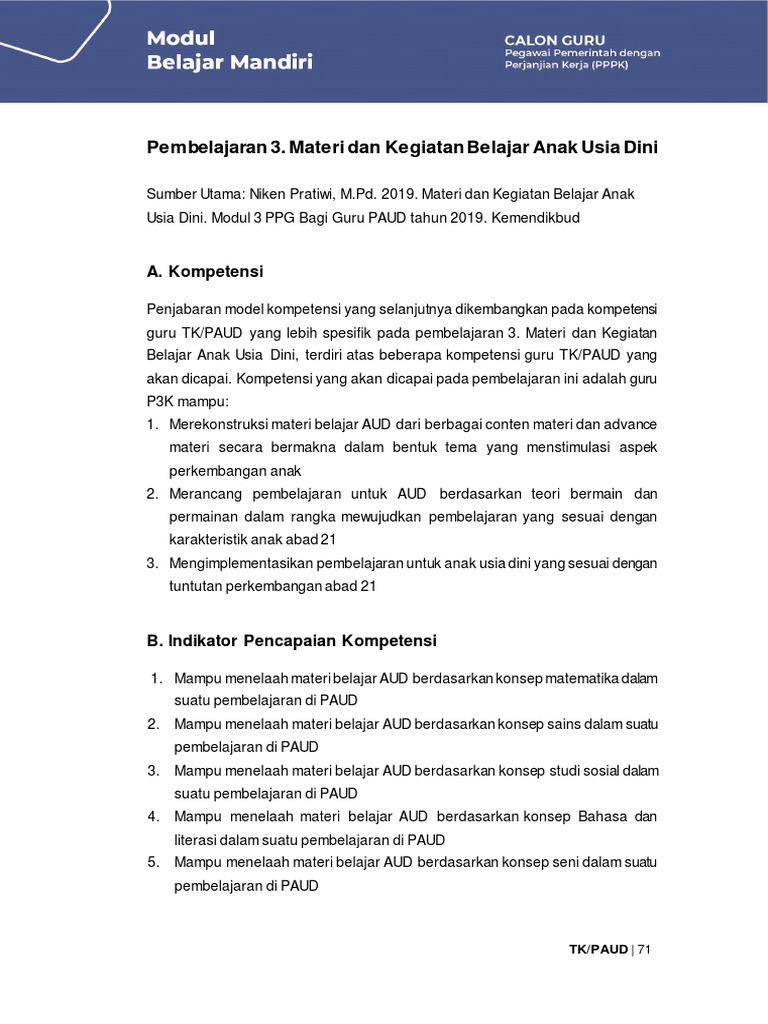 MODUL PPPK TK-PAUD PB 3 (Datadikdasmen - Om) | PDF | Karier & Perkembangan | Sains & Matematika