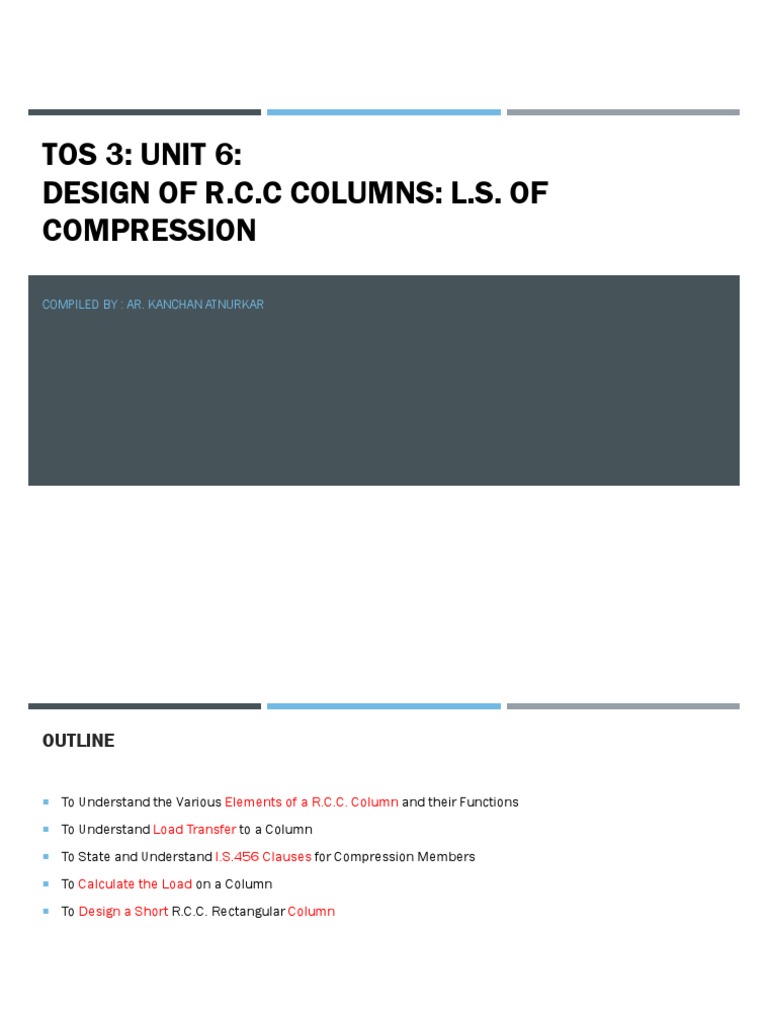 TOS 3 Unit 6 Design of R.C.C. Columns | PDF | Column | Beam (Structure)